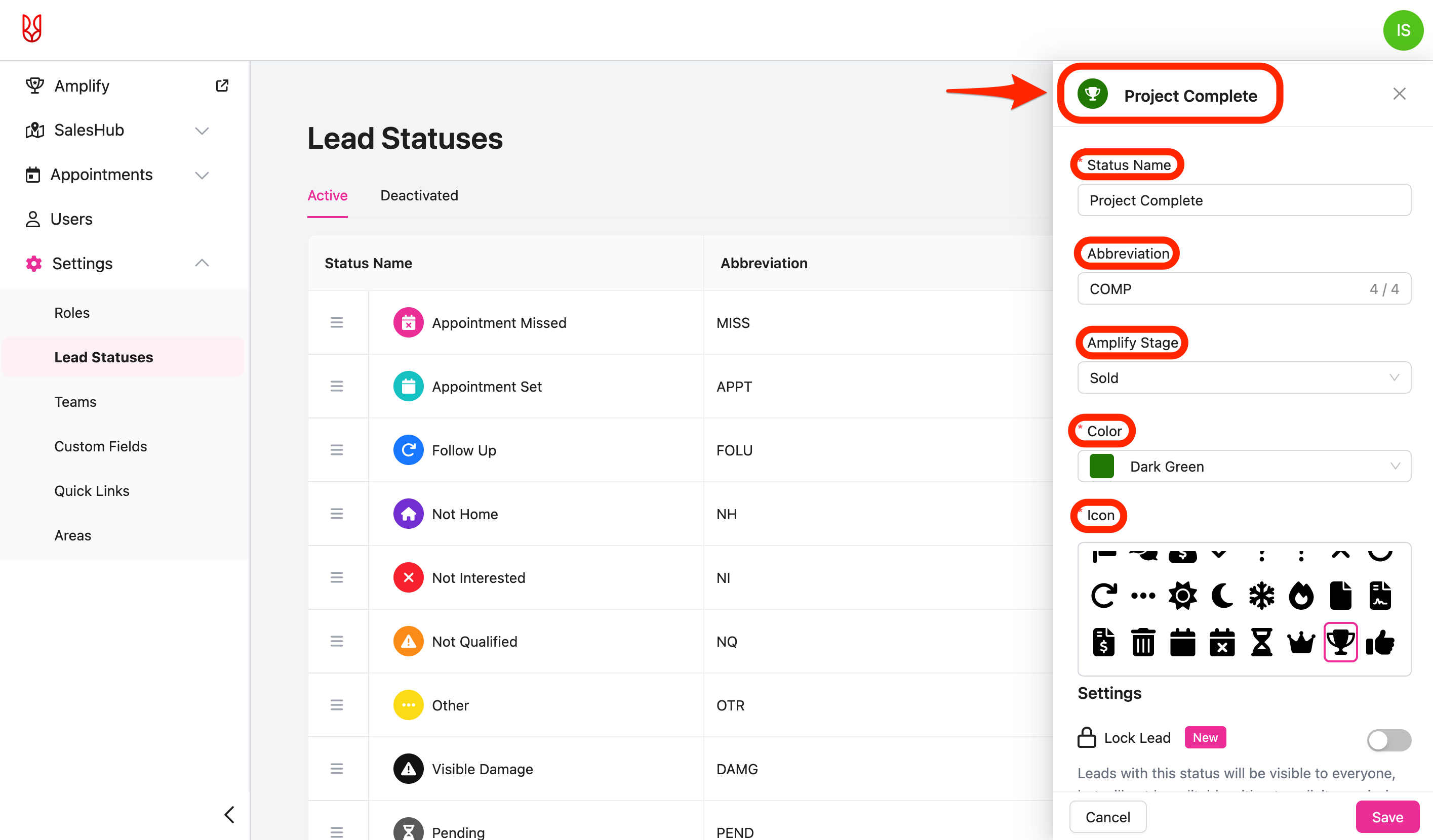 Locked Lead Statuses – SalesRabbit+